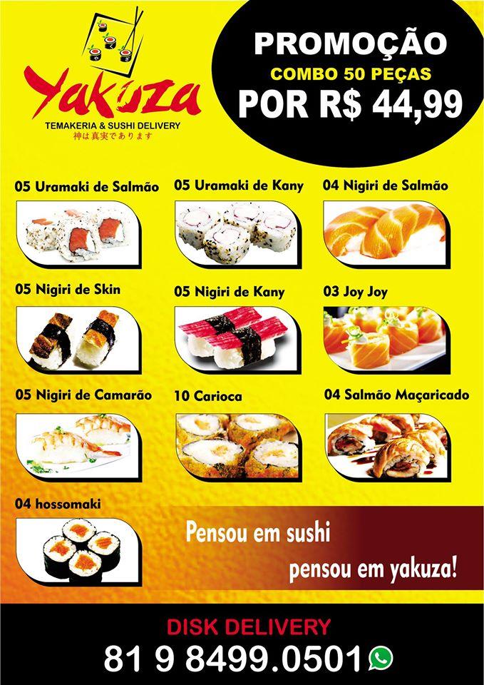 Menu at Yakuzasushidelivery restaurant, Olinda