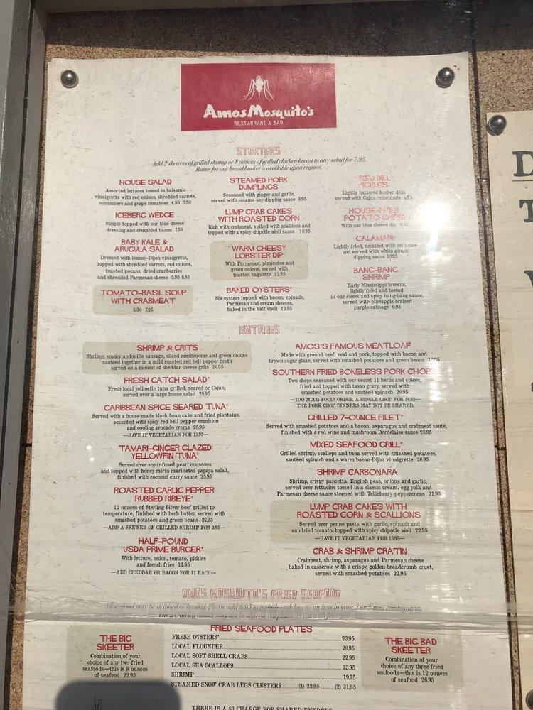 Menu at Amos Mosquito's Restaurant, Atlantic Beach