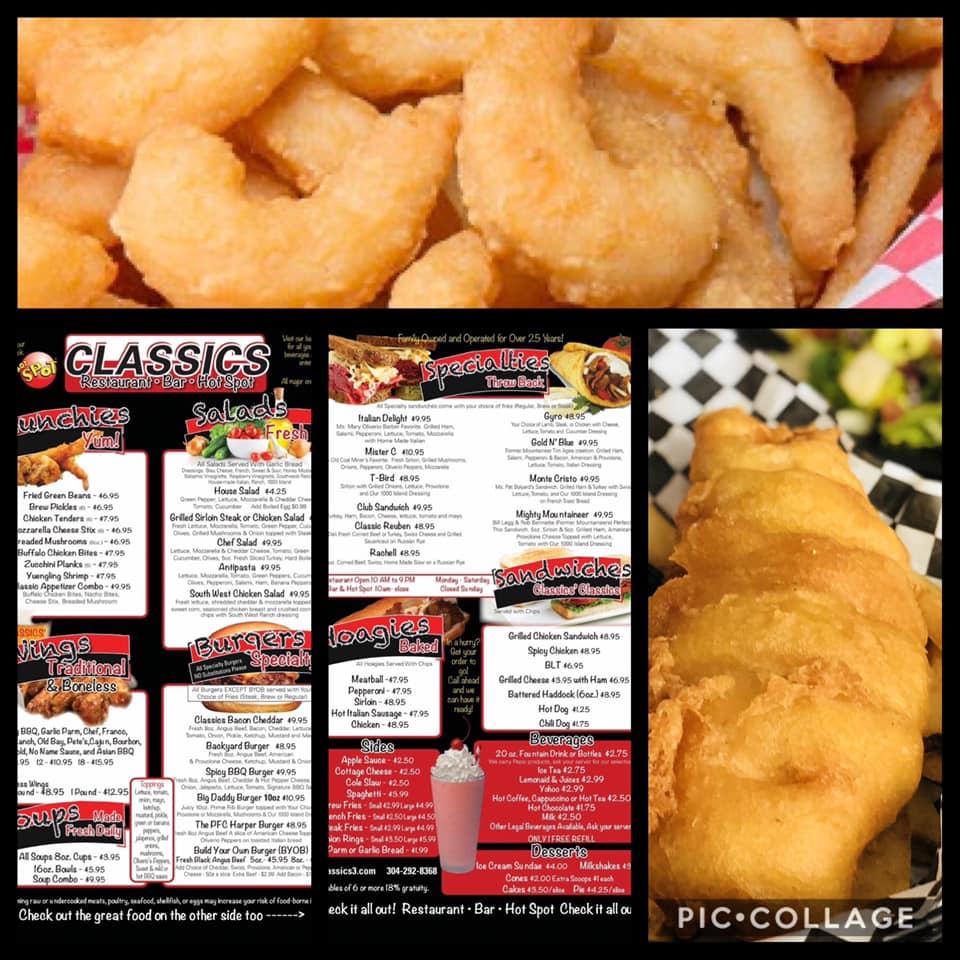 Menu at Classic's Restaurant Lounge, Morgantown