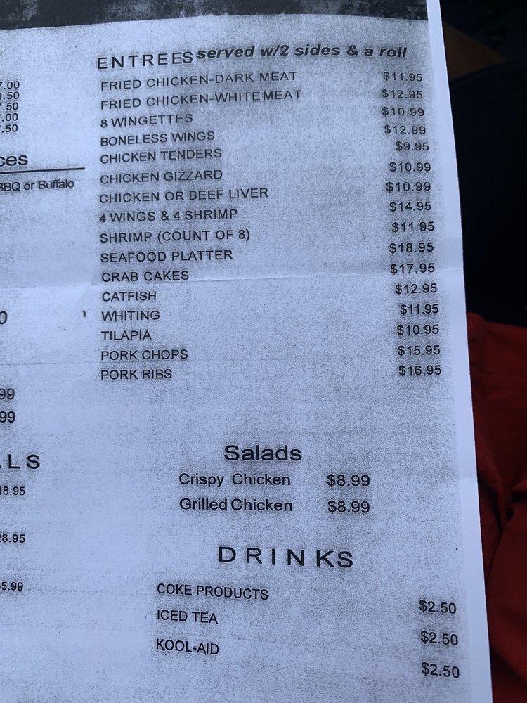 Menu at Corey's Chicken Shack restaurant, Williamsburg, Richmond Rd