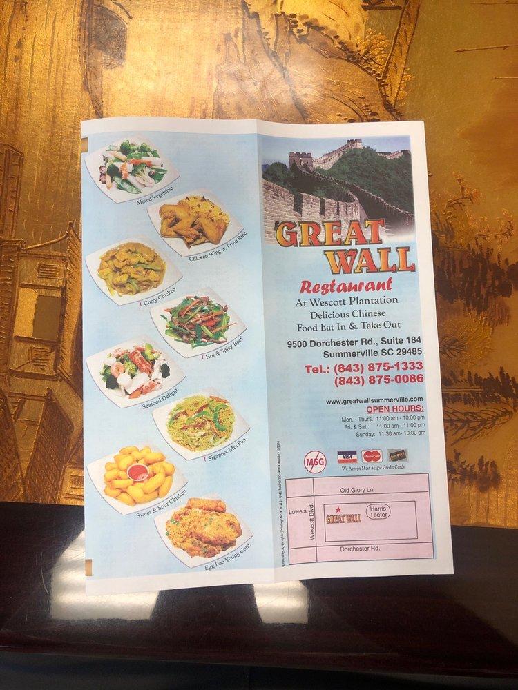 Menu at Great Wall restaurant, Summerville, Dorchester Rd #184