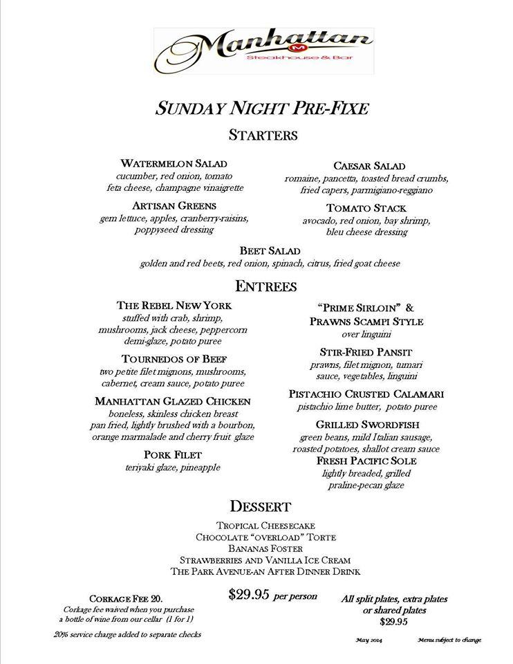 Menu at Manhattan Steakhouse & Bar, Fresno