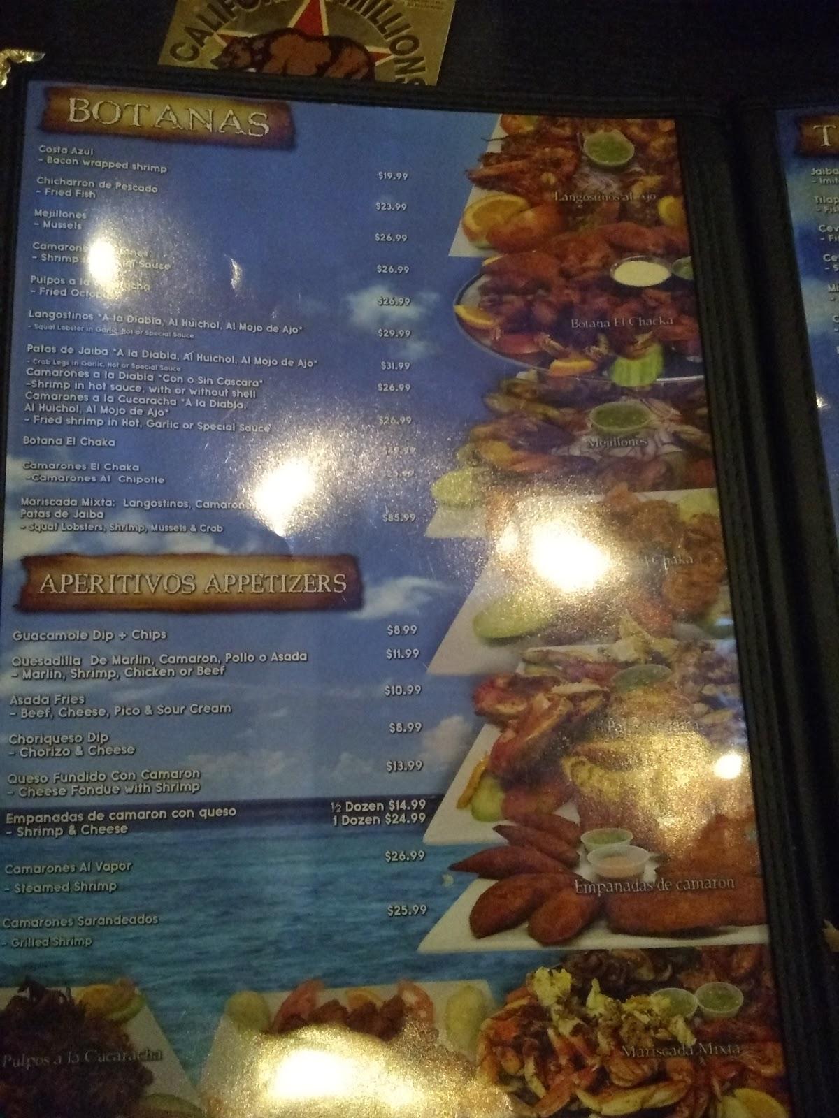 Menu at Mariscos El Chaka Estilo Nayarit pub & bar, Victorville ...