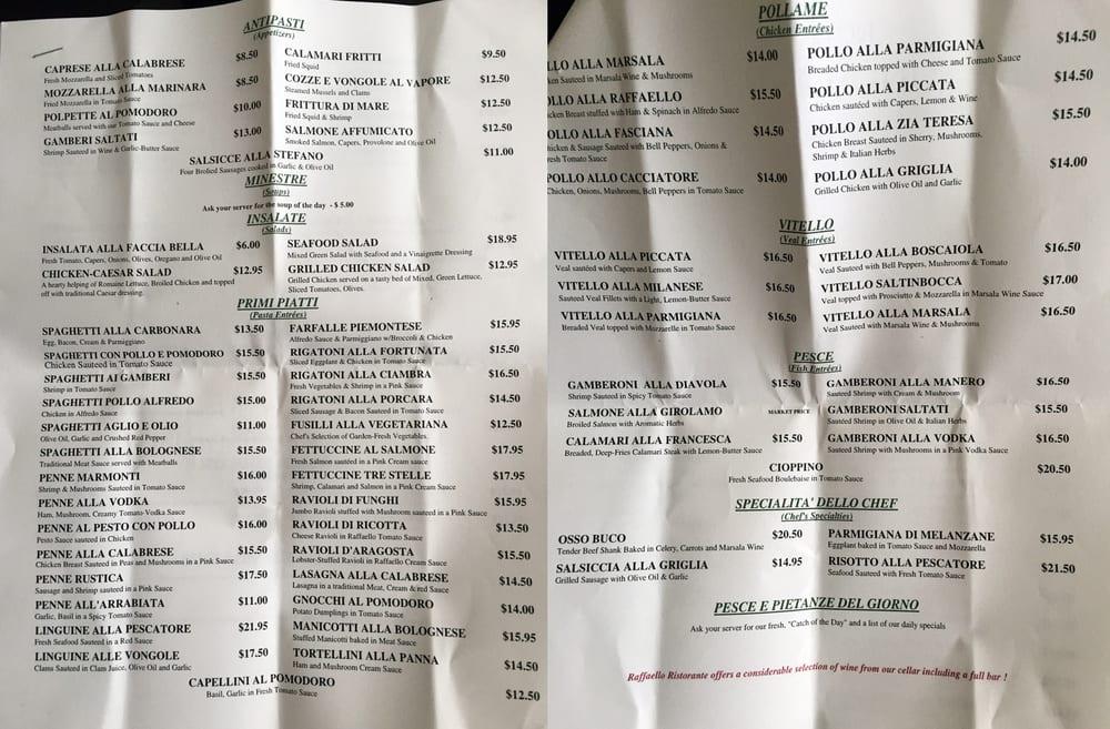 Menu at Raffaello Ristorante restaurant, Rancho Palos Verdes