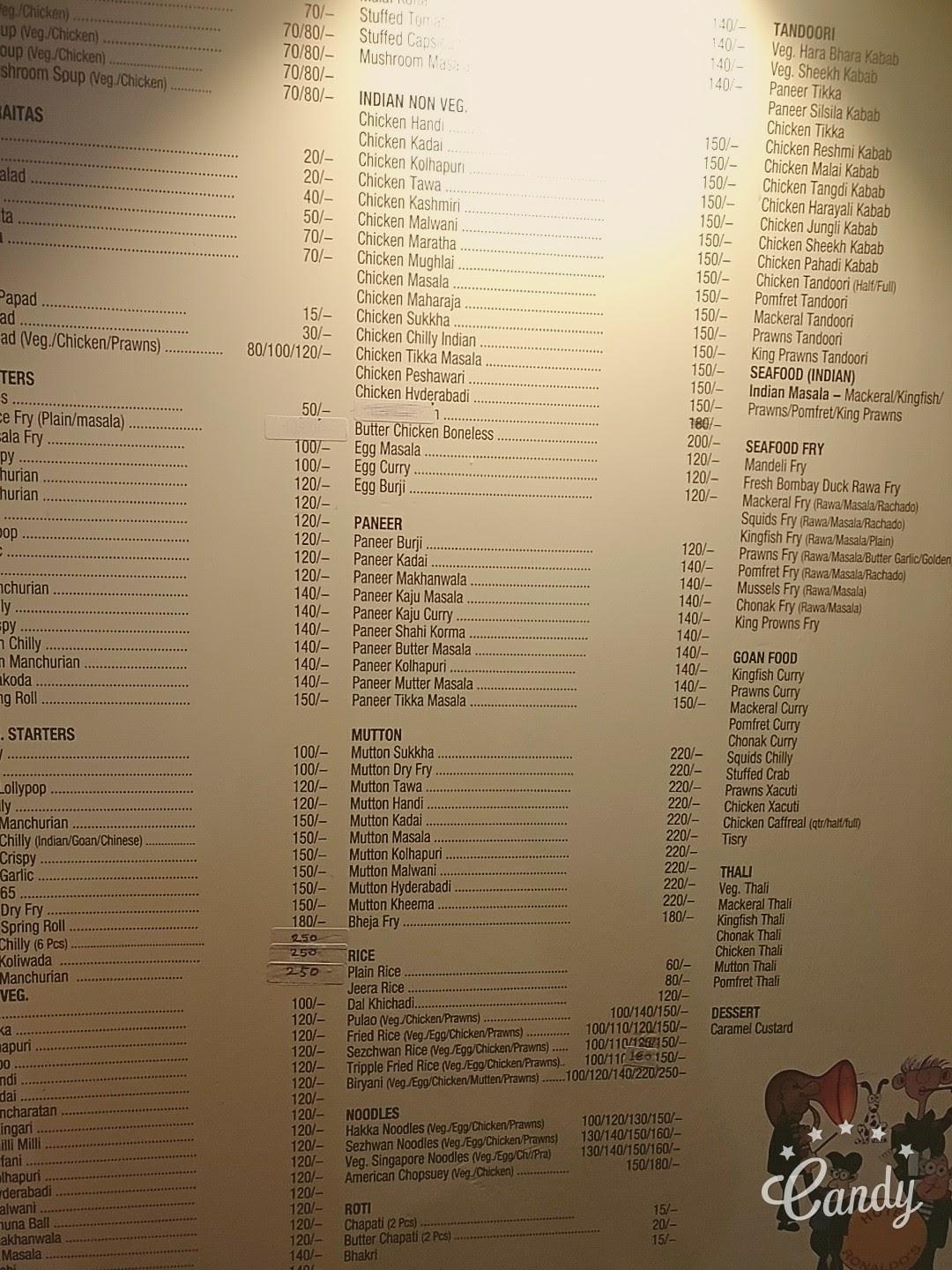 Menu at Ronaldo's Family Restaurant, Mumbai