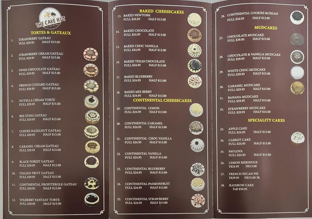 Menu at The Cake Hut, Melrose Park