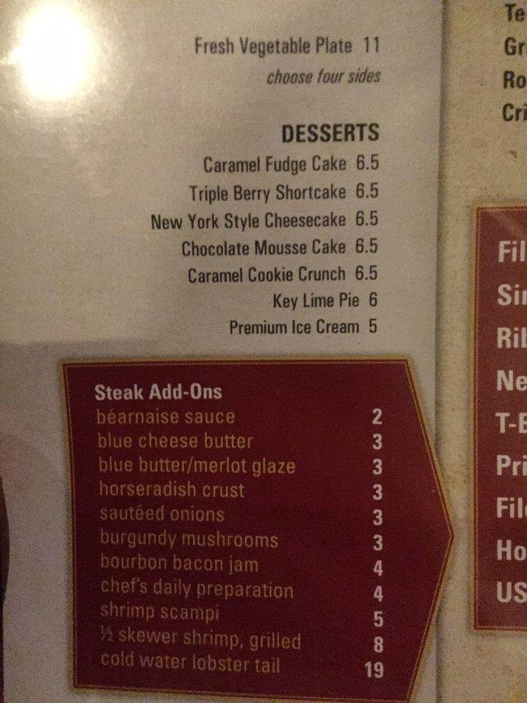Menu at The Chop House steakhouse, Kingsport