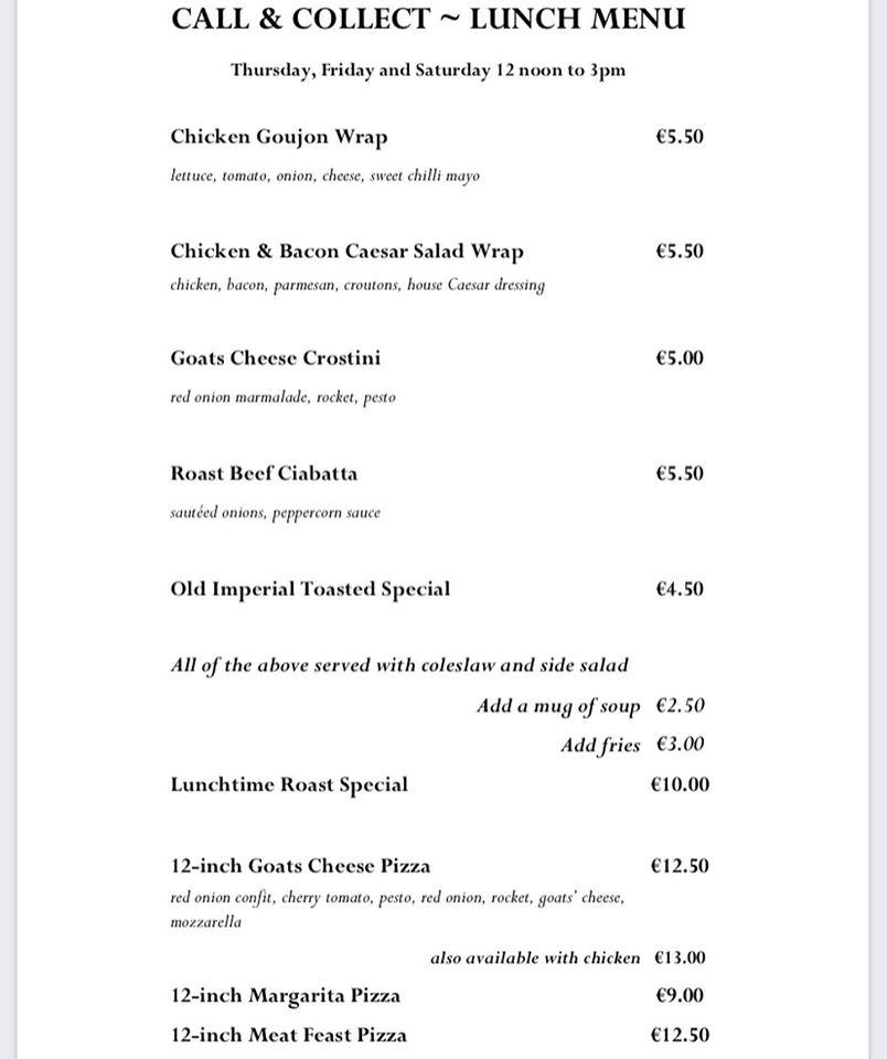 Menu at The Old Imperial Hotel pub & bar, Youghal