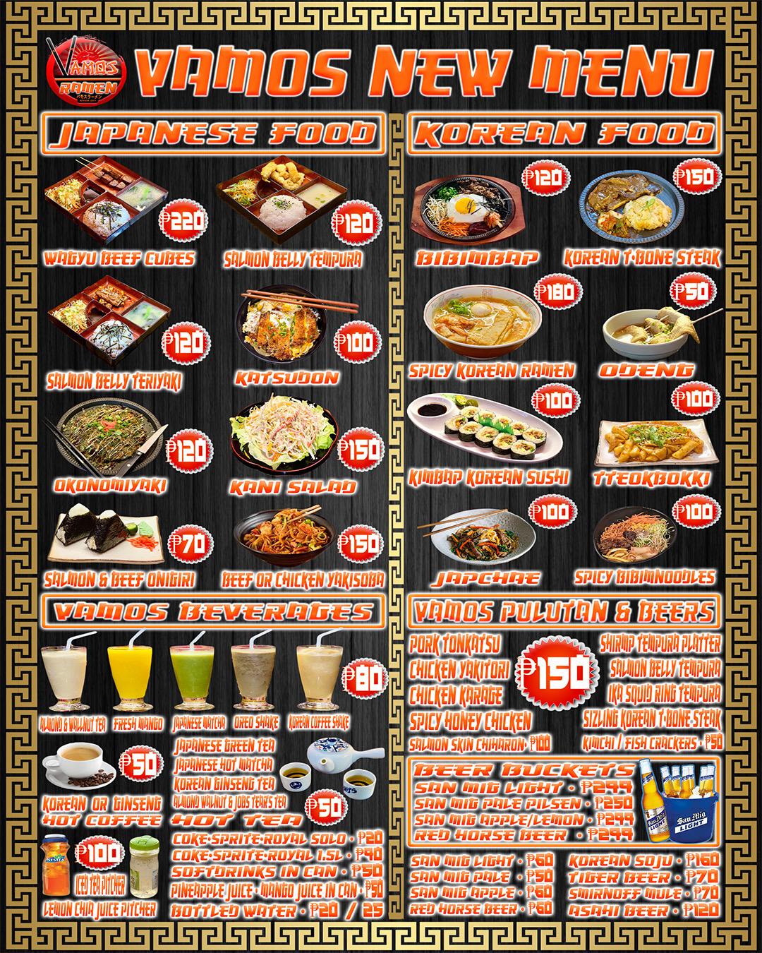 Menu at Vamos Ramen restaurant, Tanay