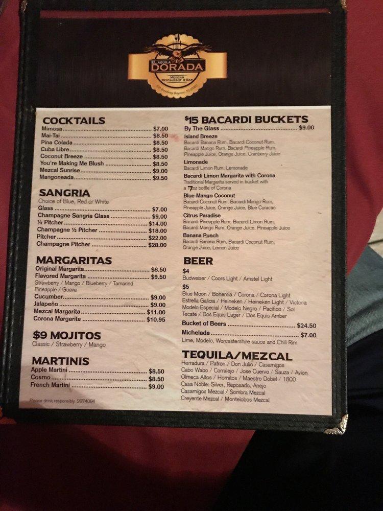Menu at El Aguila Dorada restaurant, Bayonne, 830 Broadway