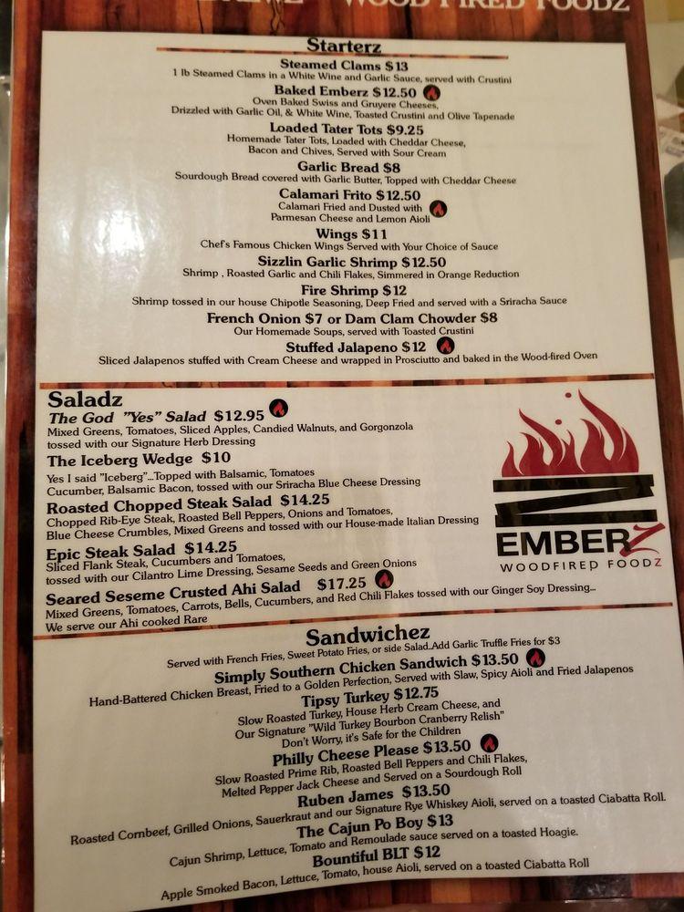 Menu at Emberz Wood-Fired Foodz pub & bar, Sonora