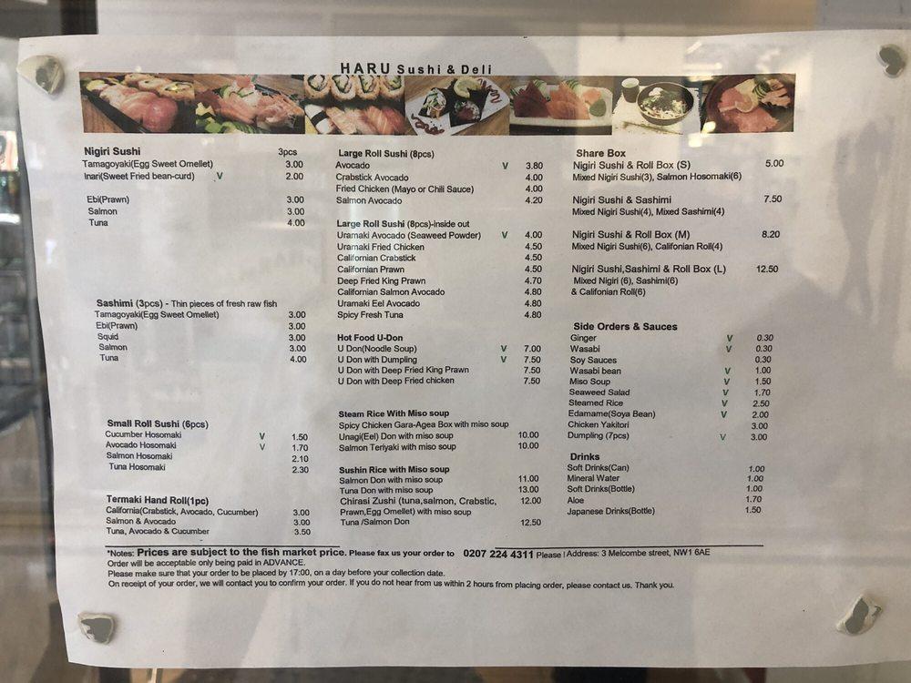 Menu at Haru restaurant, London, 3 Melcombe St