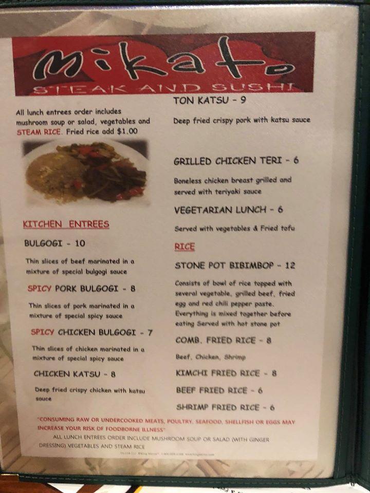 Menu at Mikato Steak and Sushi restaurant, Owensboro, Villa Point #103