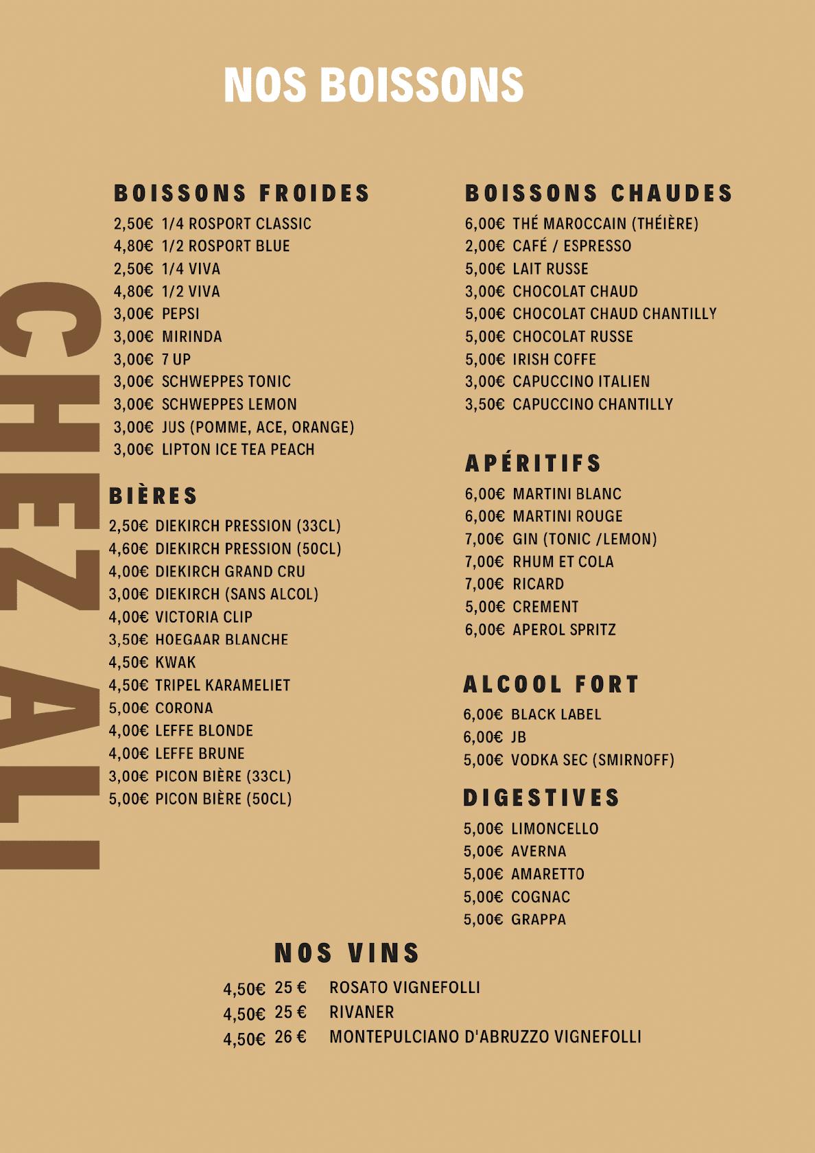 Menu at Restaurant Brasserie Chez Ali, Luxembourg City