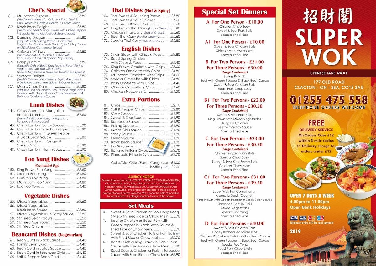 Menu at Super Wok fast food, Clacton-on-Sea