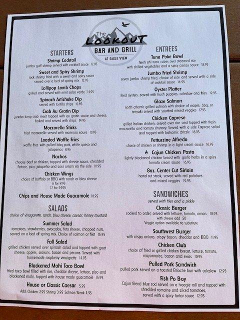 Menu at The Lookout Bar & Grill at Eagle View, Charleston