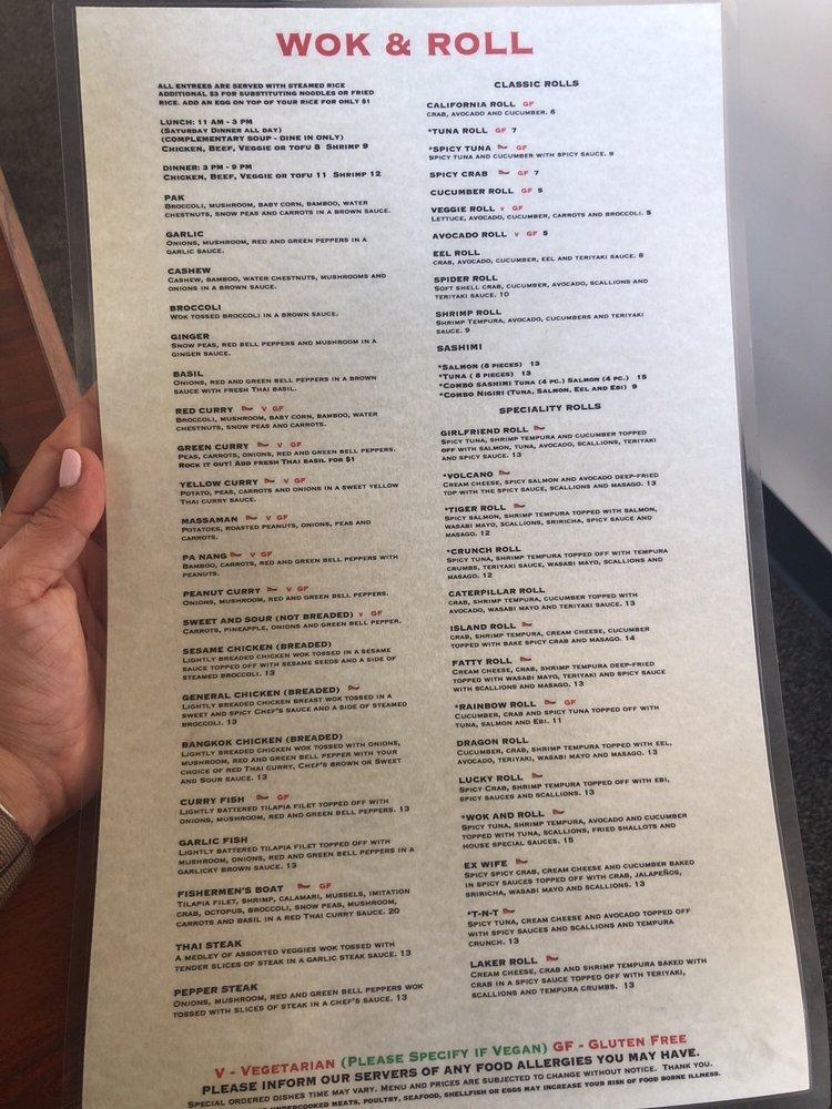 Menu at Wok & Roll Asian Cuisine restaurant, Spring Lake
