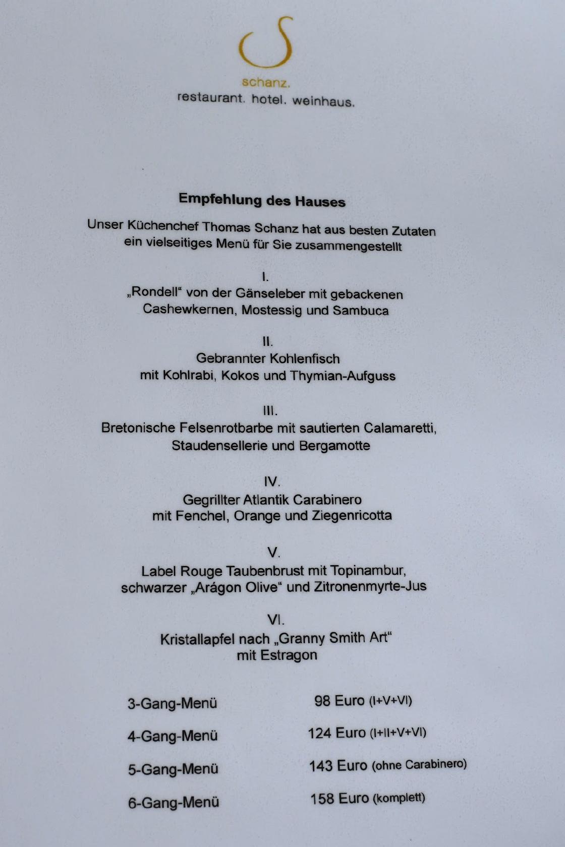 Speisekarte von schanz. restaurant., Piesport, Bahnhofstraße 8A