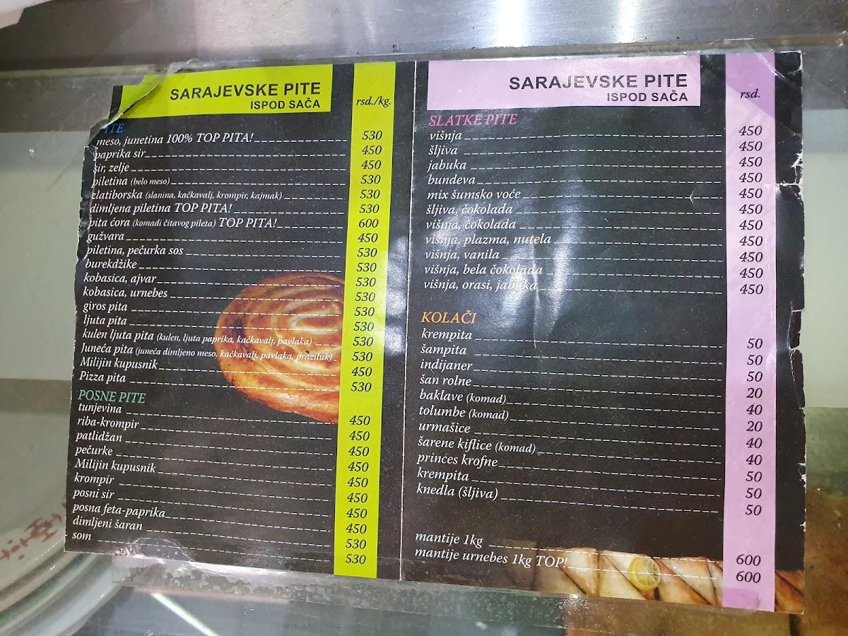 Menu au Balkan pite pub et bar, Belgrade