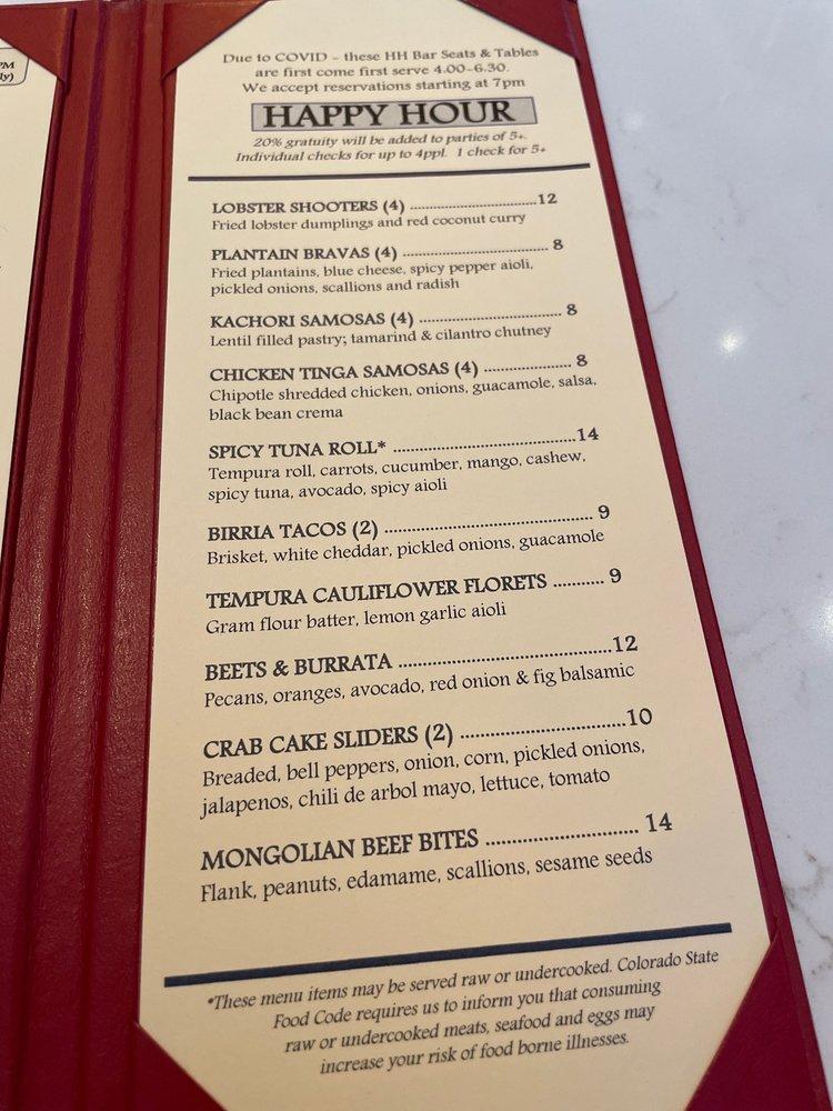 Menu at Ambli Global Cuisine pub & bar, Colorado Springs