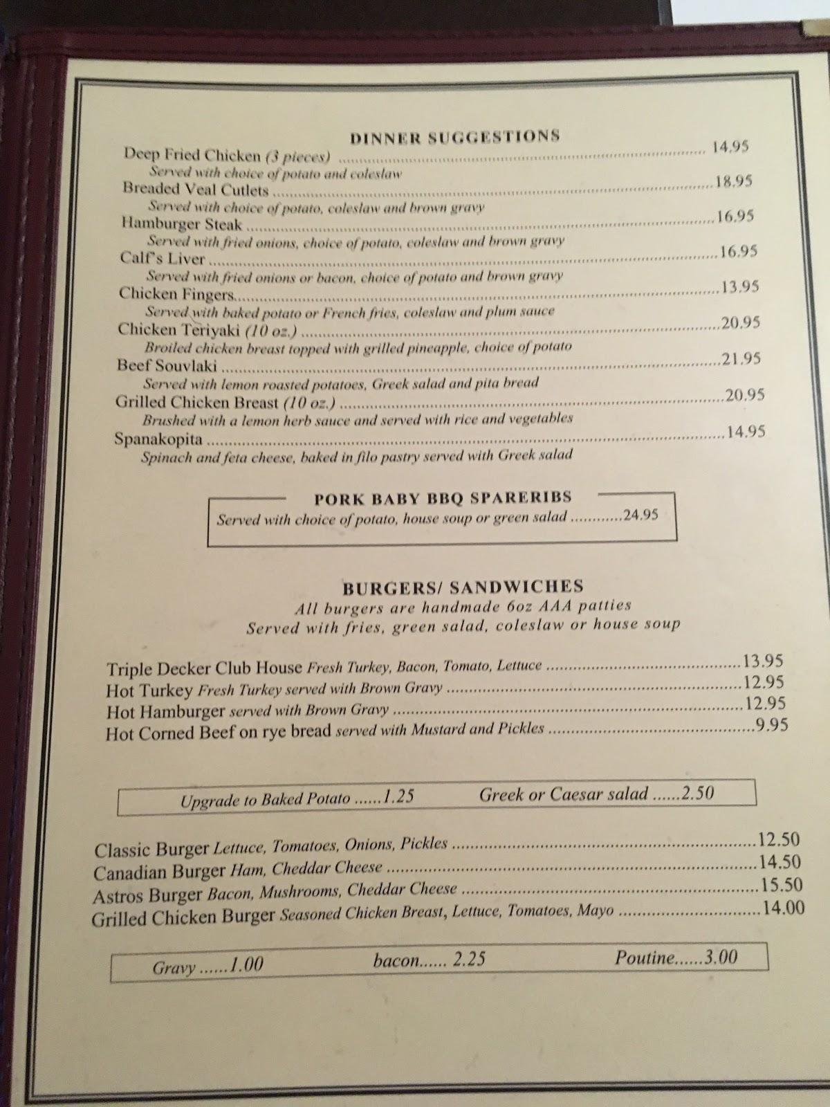 Menu at Astros Restaurant, Edmonton