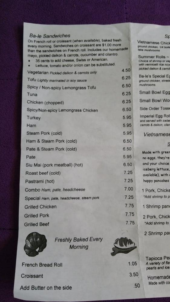 Menu at Ba-le Kona Restaurant, Kailua-Kona