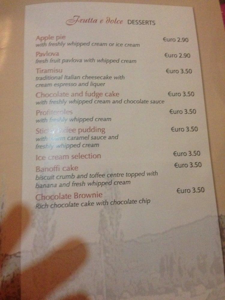 Menu at Bella Cafe, Ireland, 111 Main Street