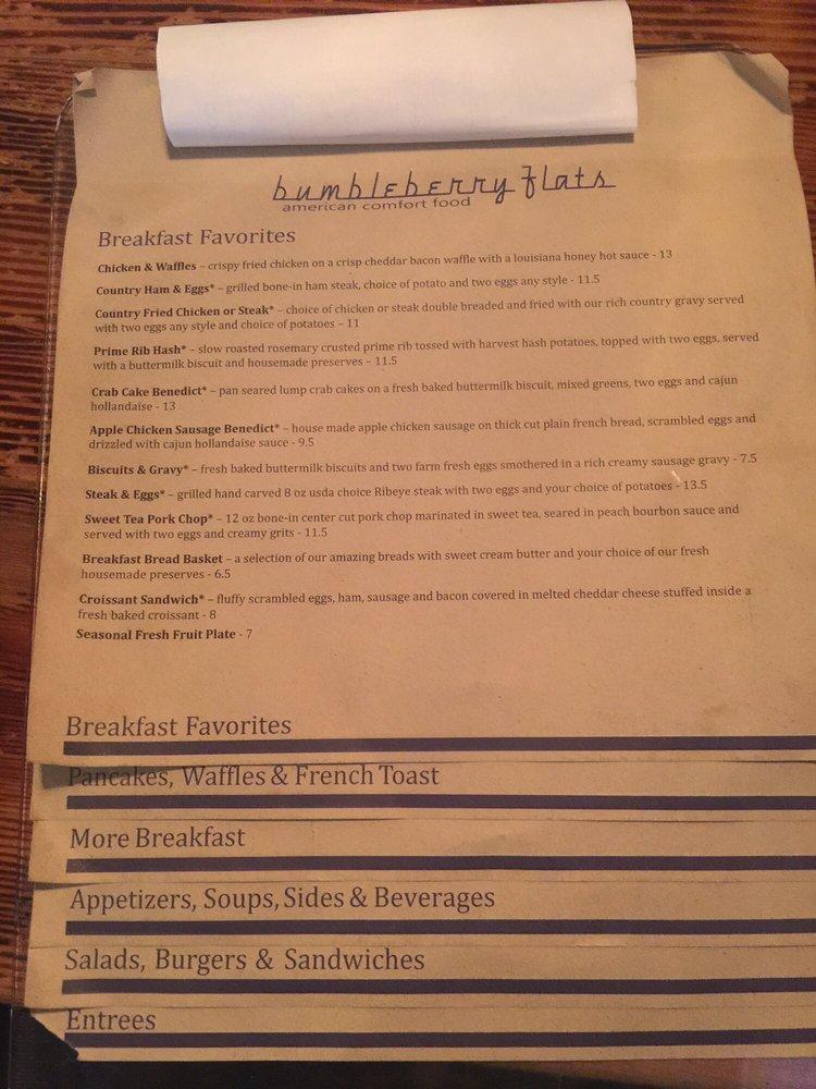 Menu at Bumbleberry Flats restaurant, Laughlin