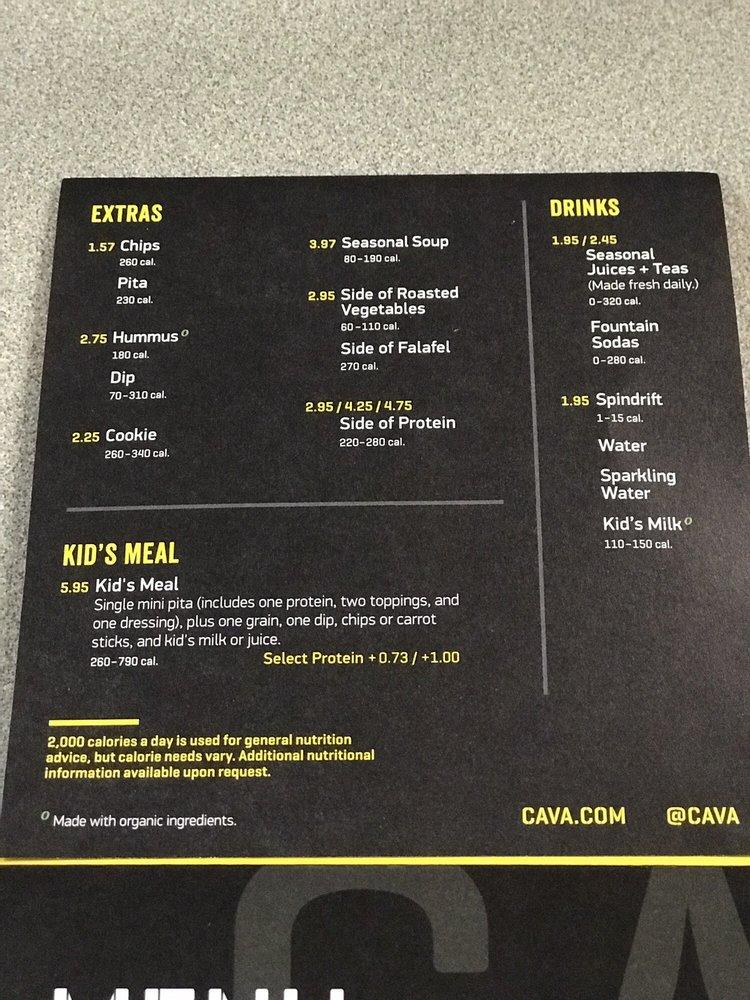 Menu at CAVA restaurant, Cary, Walnut St Suite 100