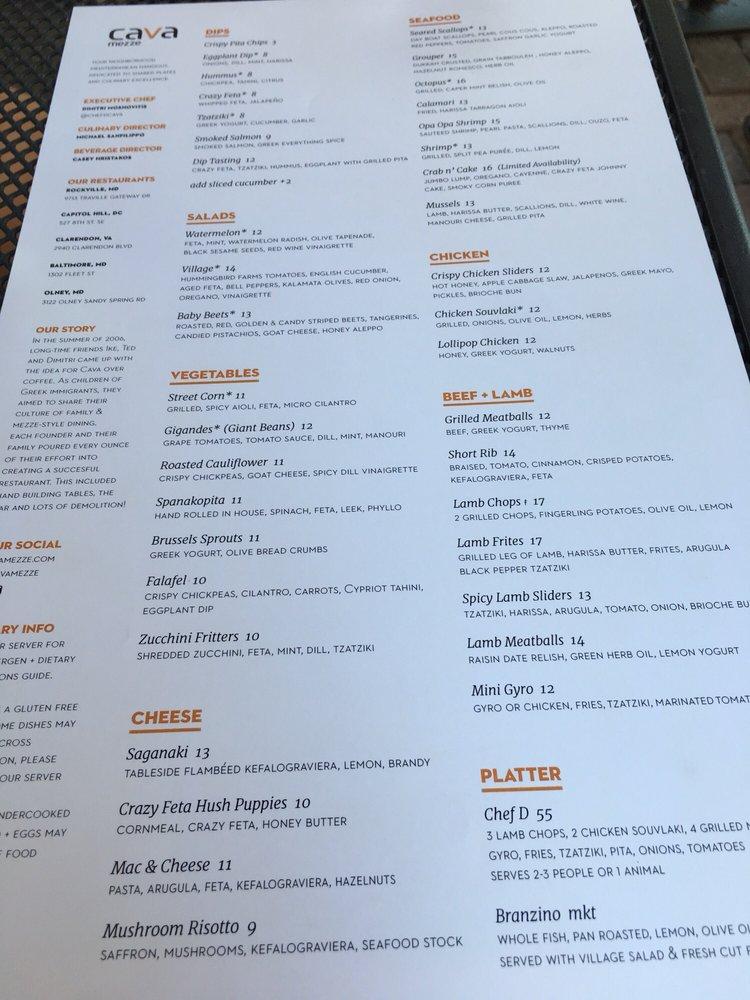 Menu at Cava Mezze Rockville pub & bar, Rockville