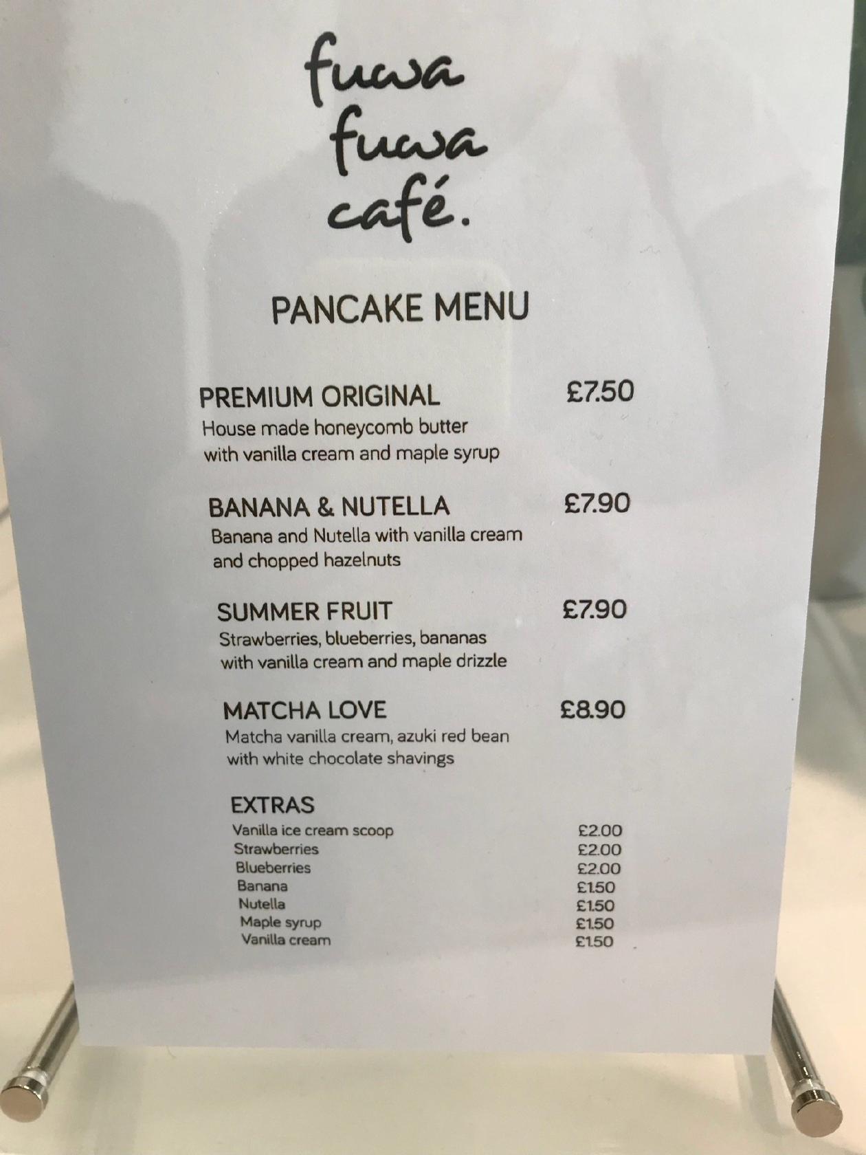 Menu at Fuwa Fuwa Café - Bloomsbury restaurant, London