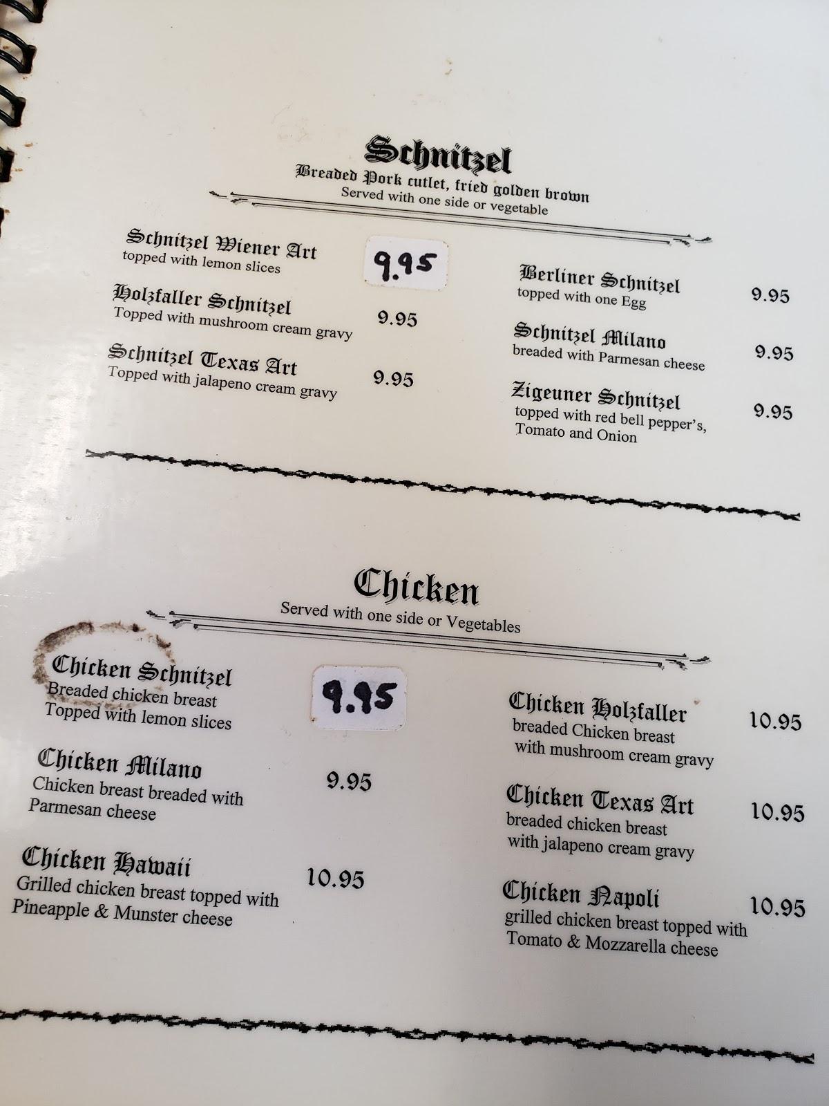 Menu at Gasthaus Berliner Bear restaurant, Beeville