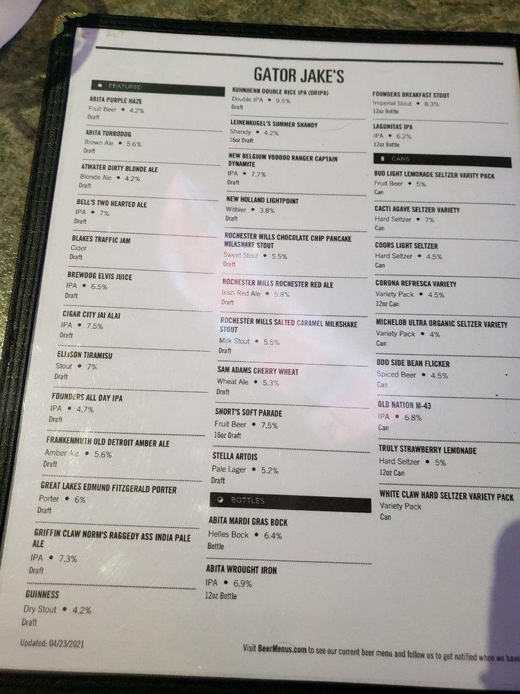 Menu at Gator Jake's Bar & Grill, Sterling Heights