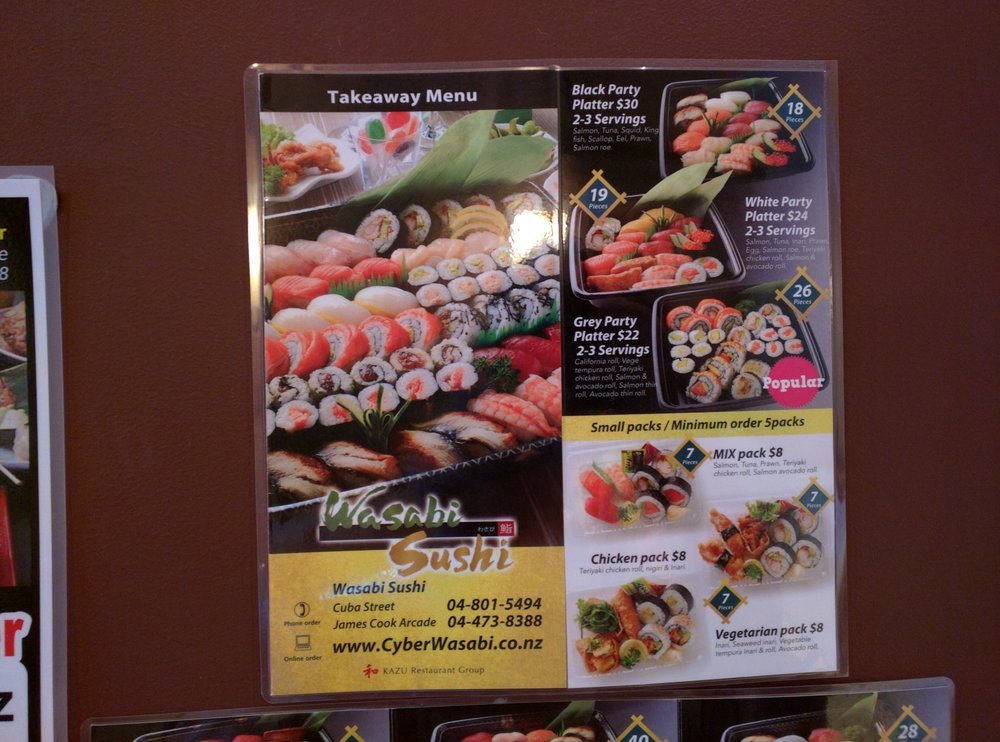 Carta de Kazu Restaurant, Wellington