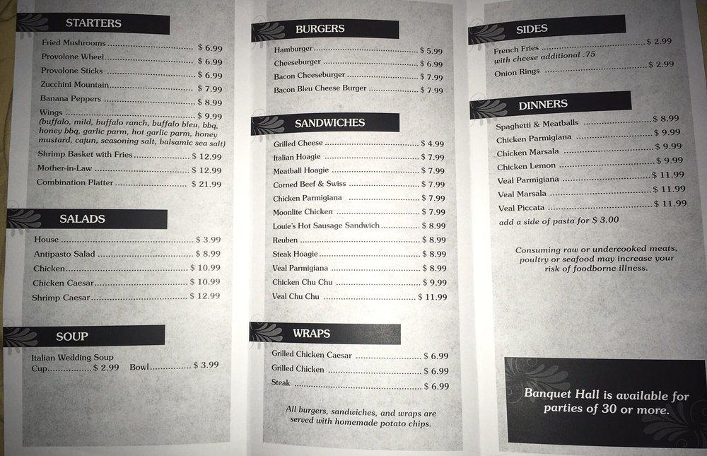 Menu at Moonlite Cafe, Pittsburgh