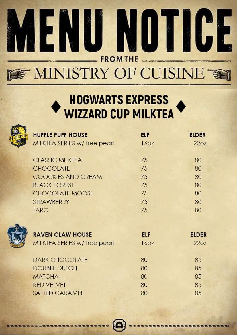 Menu at Platform Hogwarts Express cafe, Ilagan City, Purok 5
