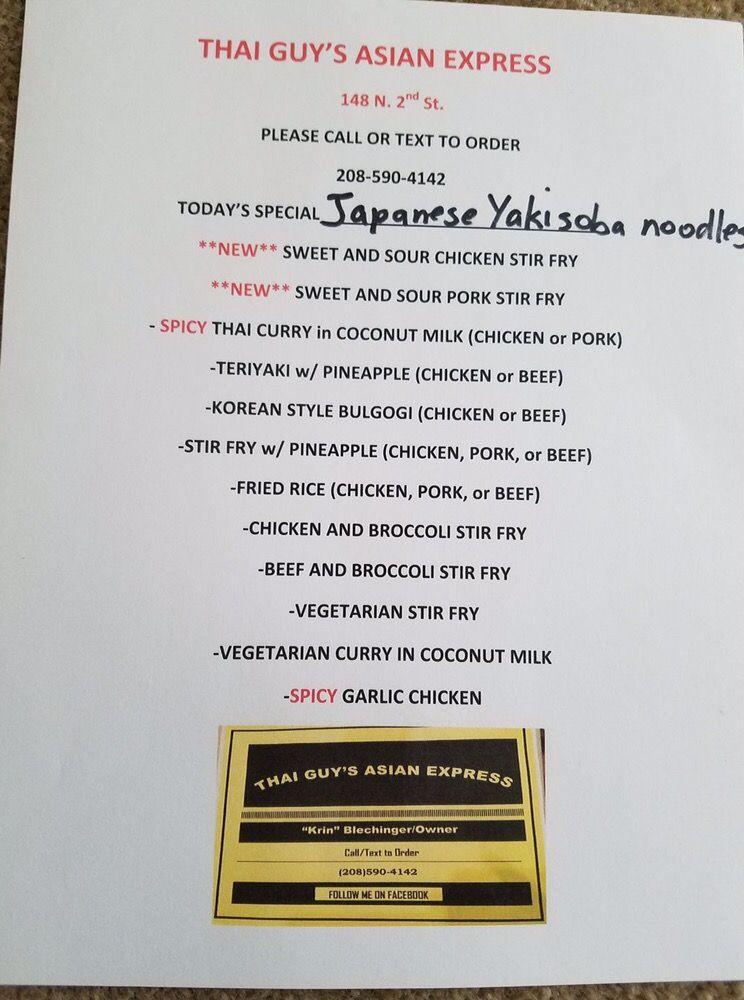 Menu at Thai Guy's Asian Express restaurant, Mountain Home