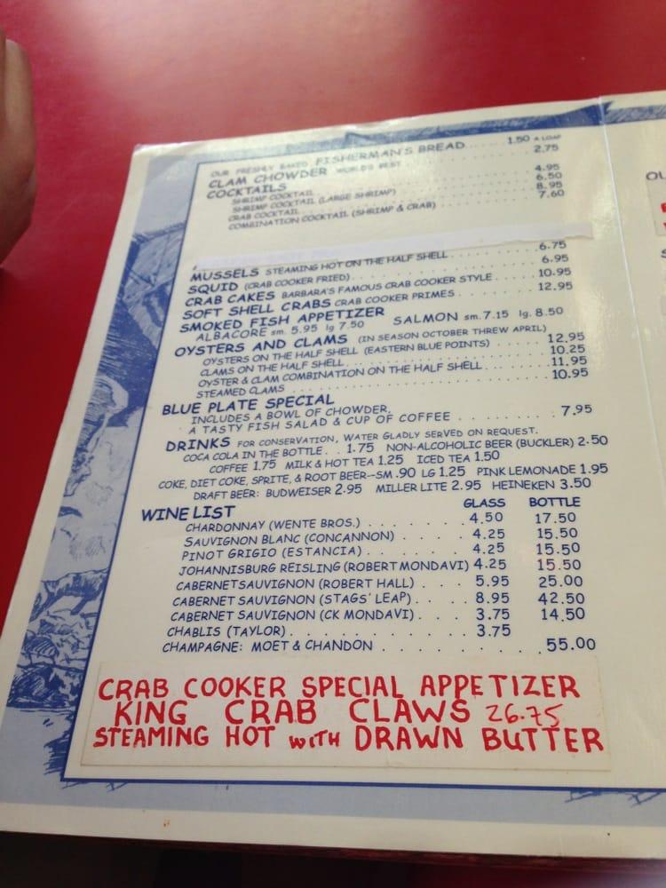 Menu at The Crab Cooker restaurant, Newport Beach, Newport Blvd