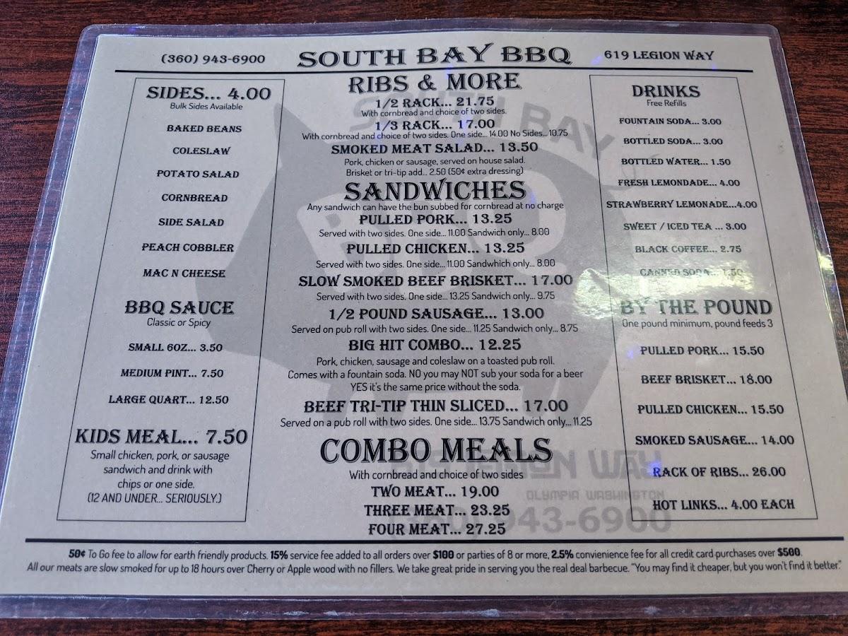 Menu at The Pig Bar, Olympia