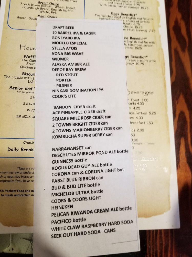 Menu at The Sea Note Restaurant & Lounge, Yachats