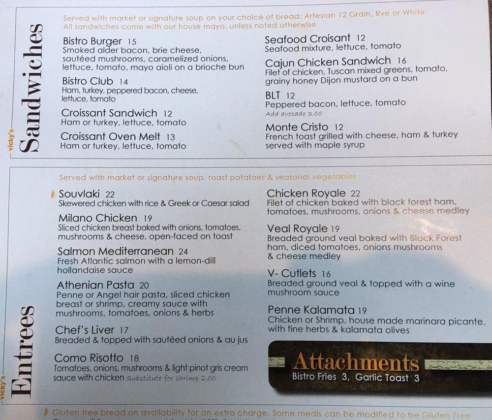 Menu at Vicky's Bistro and Wine Bar, Sherwood Park