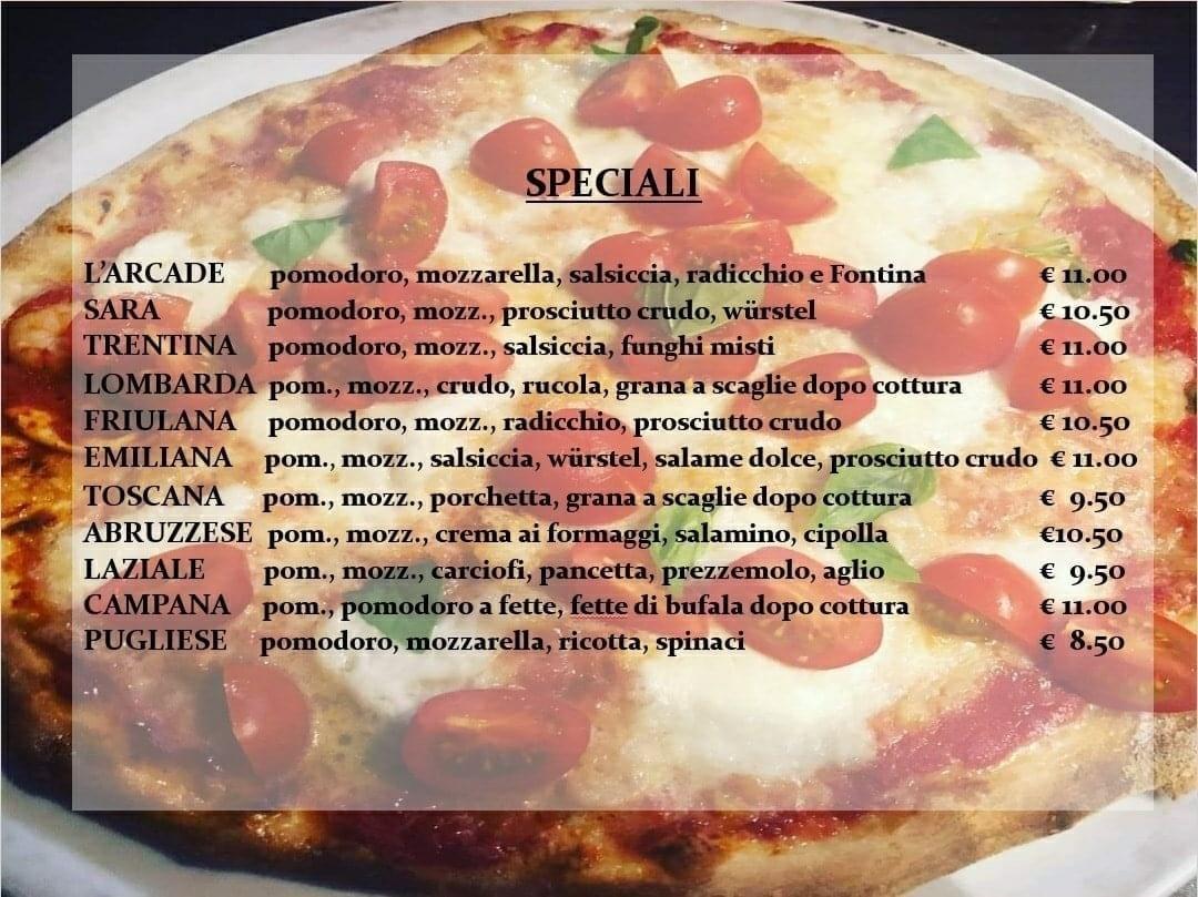 Menu at Pizzeria L'Arcade, Predazzo