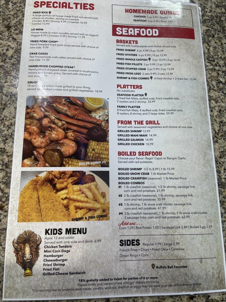 Menu at Buffalo Bell restaurant, Longview