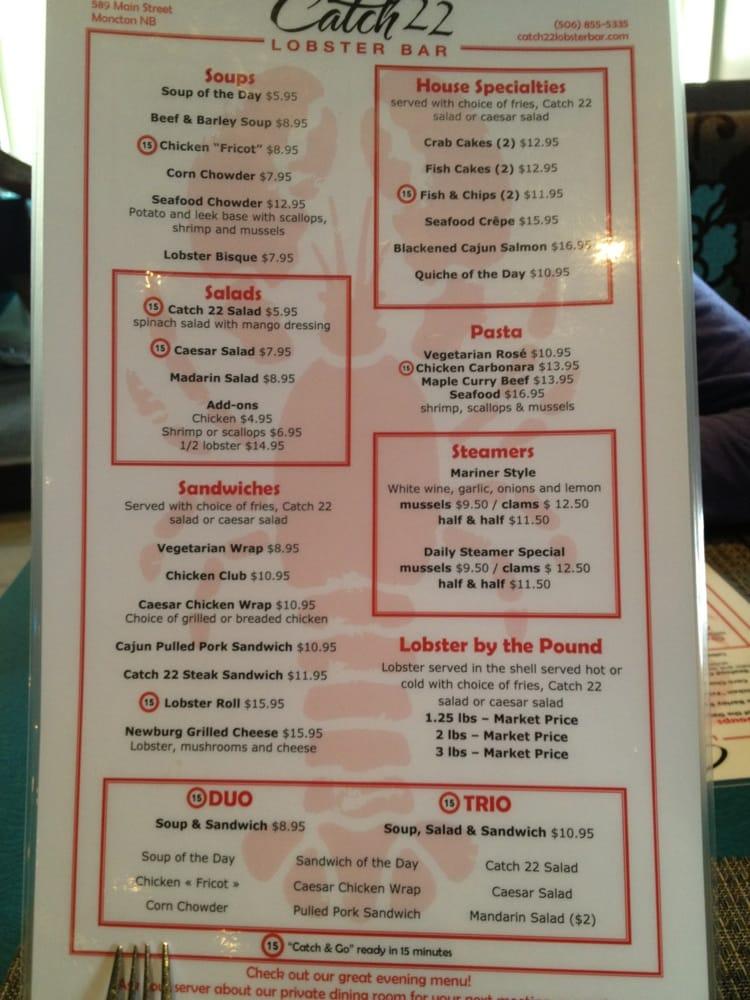 Menu at Catch22 Lobster Bar, Moncton