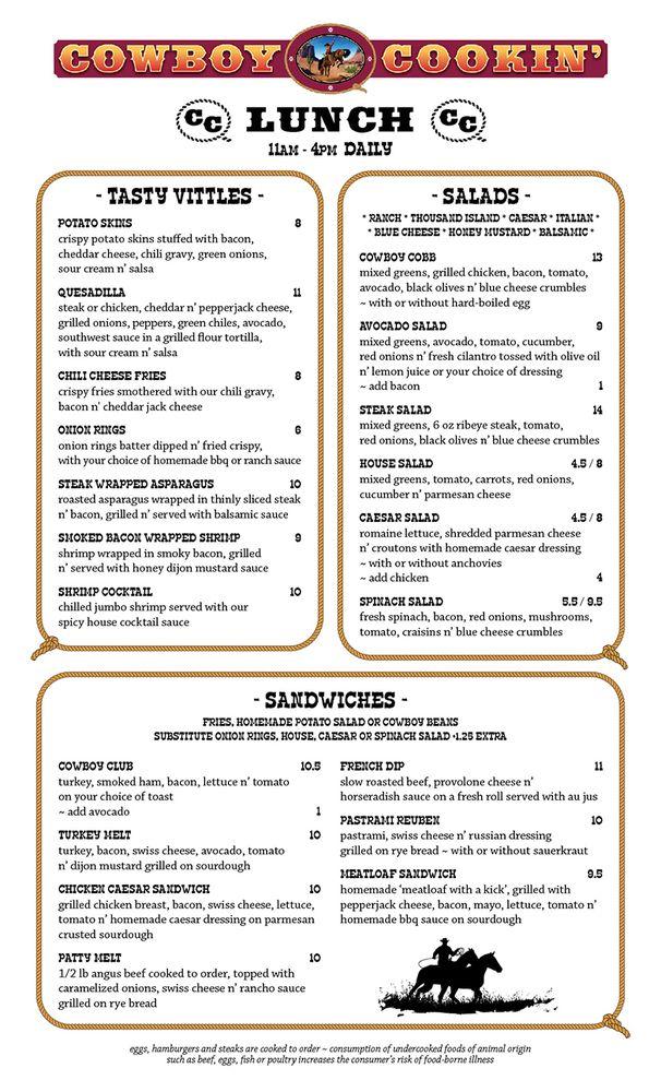 Menu at Cowboy Cookin' steakhouse, Wickenburg, 495 E Wickenburg Way