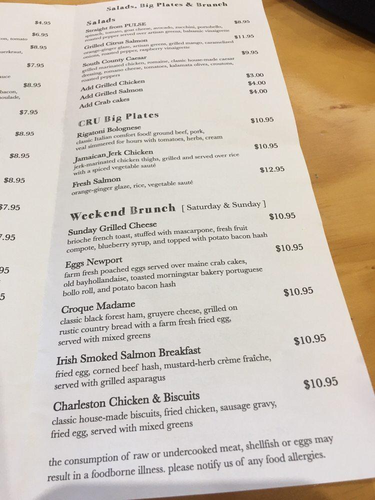 Menu at CRU Café cafe, Newport