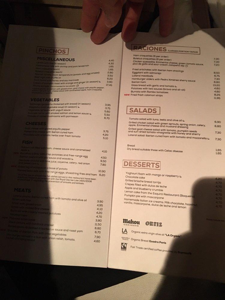 Menu at Lateral Milaneses pub & bar, Madrid