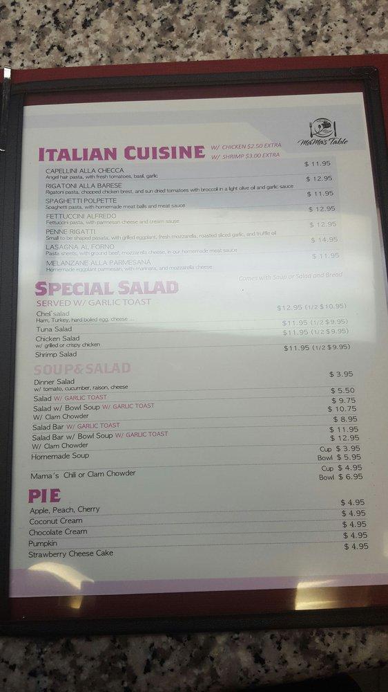 Menu at Mama's Table restaurant, Santa Clarita