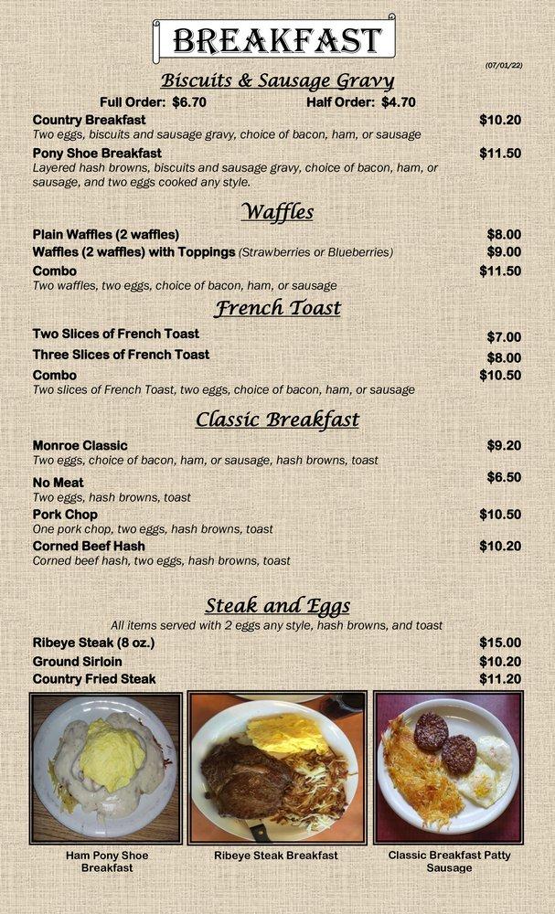 Menu at Monroe Family Restaurant, Monroe City