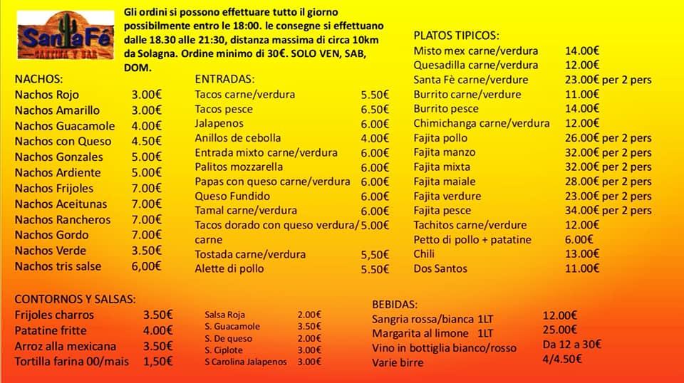 Menu at Santa Fé - Cantina y Bar, Solagna